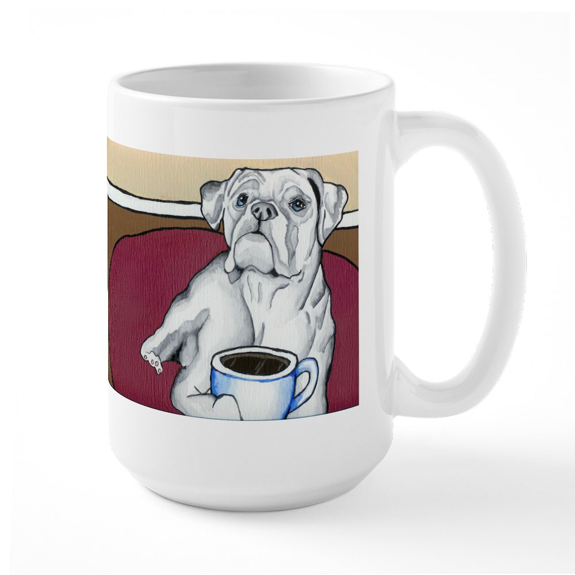 CafePress - Coffee Boxer (White) Large Mug - 15 oz Ceramic Large White ...