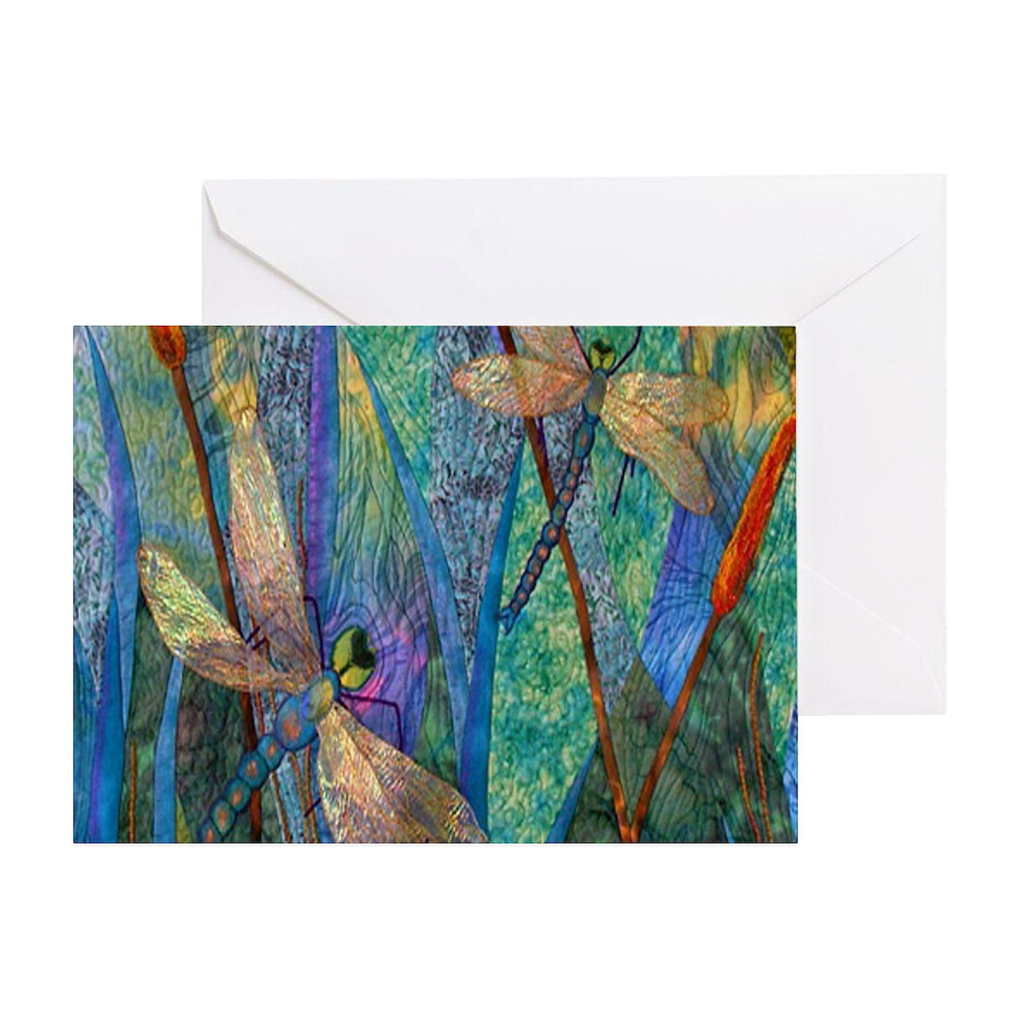 CafePress - Colorful Dragonflies - Greeting Card, Blank Inside Glossy ...