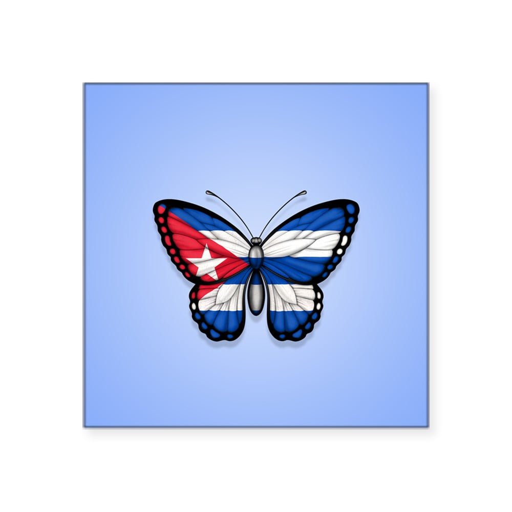 CafePress - Cuban Flag Butterfly On Blue Sticker - Square Sticker 3" x ...