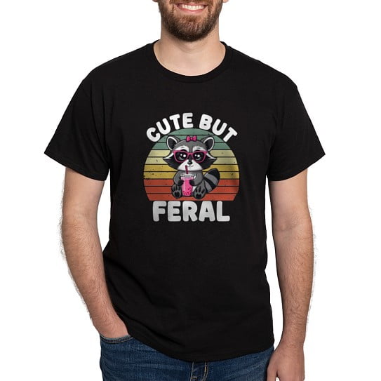 CafePress - Cute But Feral Funny Retro Raccoon Men's Value T Shirt ...