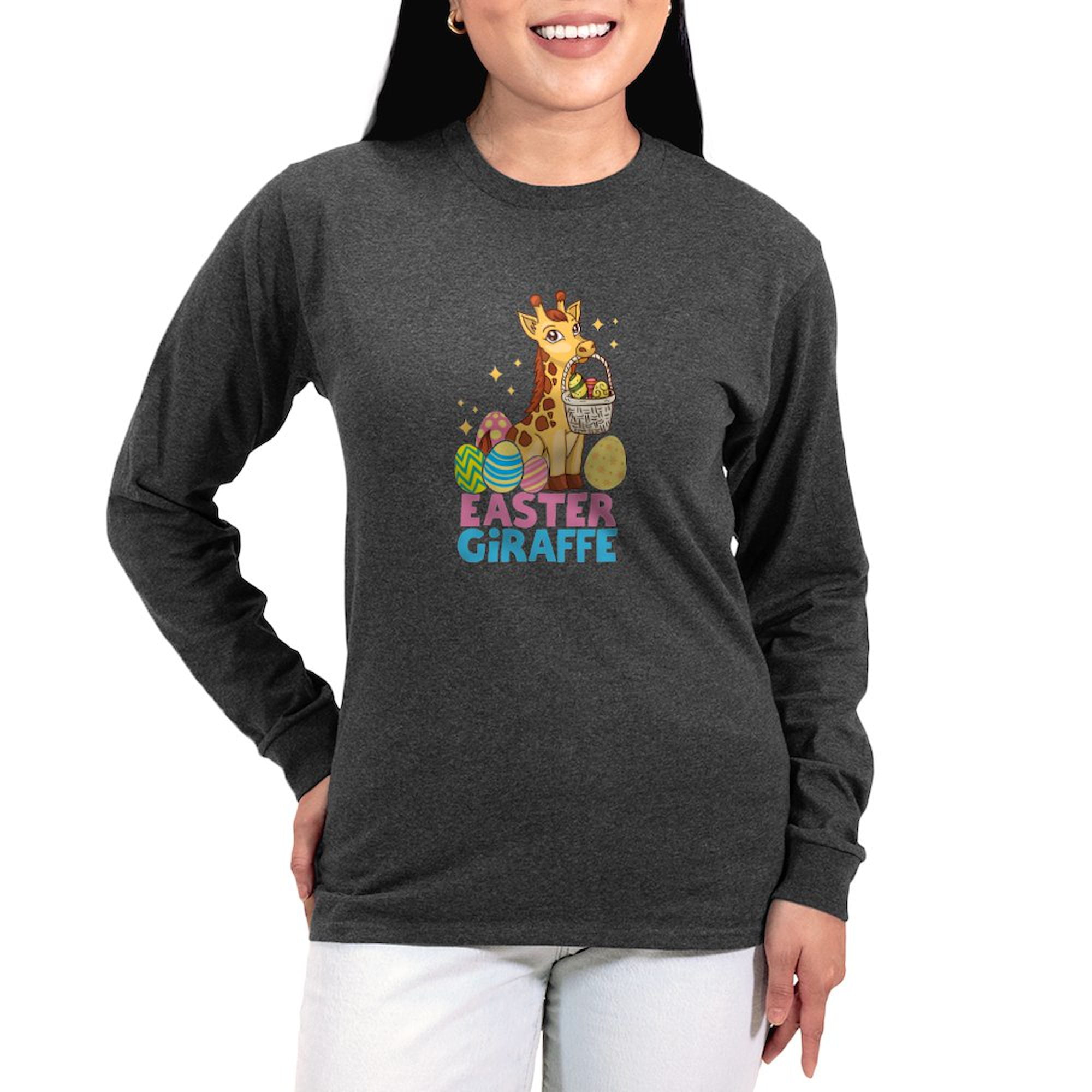 CafePress - Cute Giraffee Easter Egg Baske Long Sleeve T Shirt - Women's Long Sleeve Graphic Tee ...