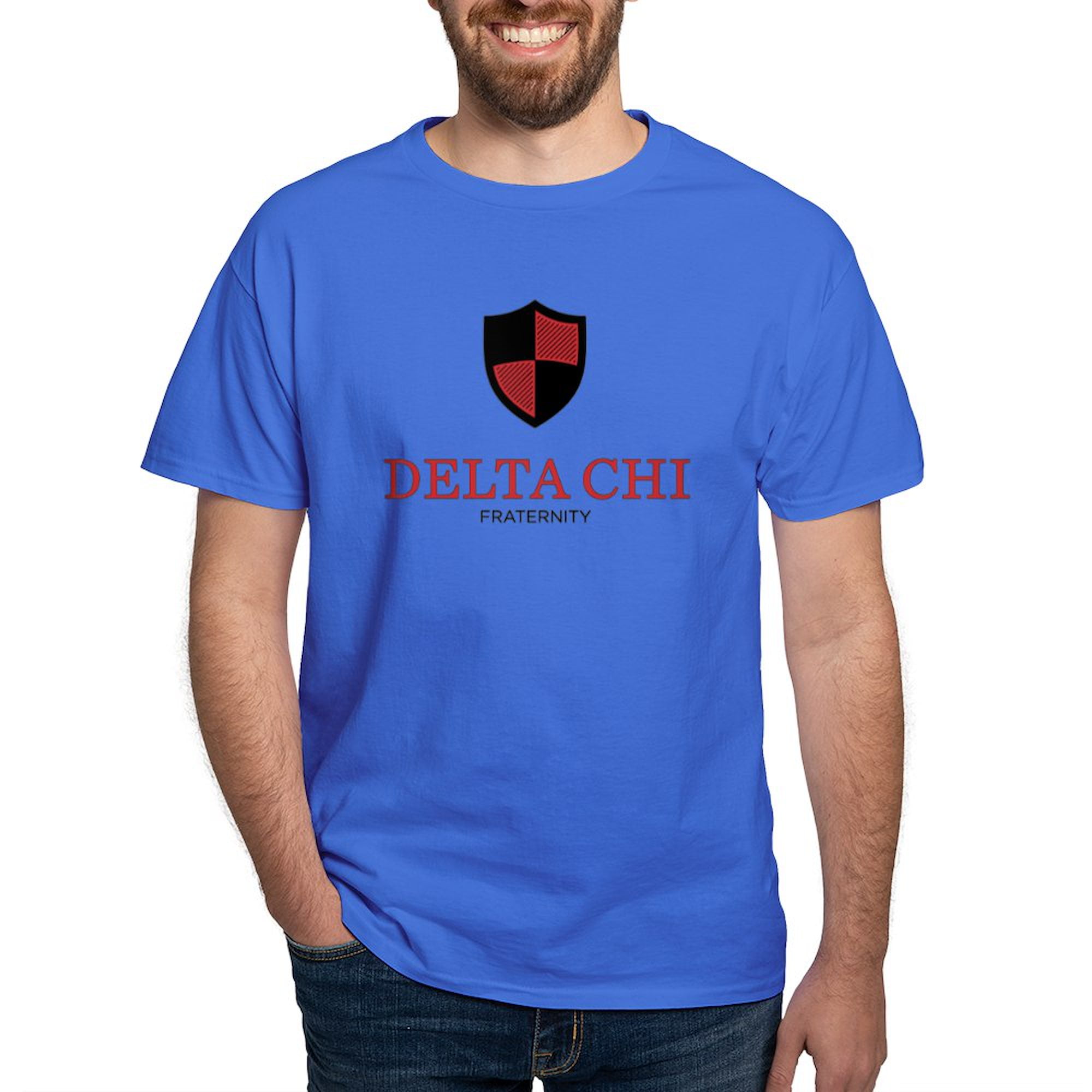 CafePress - Delta Chi Vertical Black And Red Logo T Shirt - Men's ...