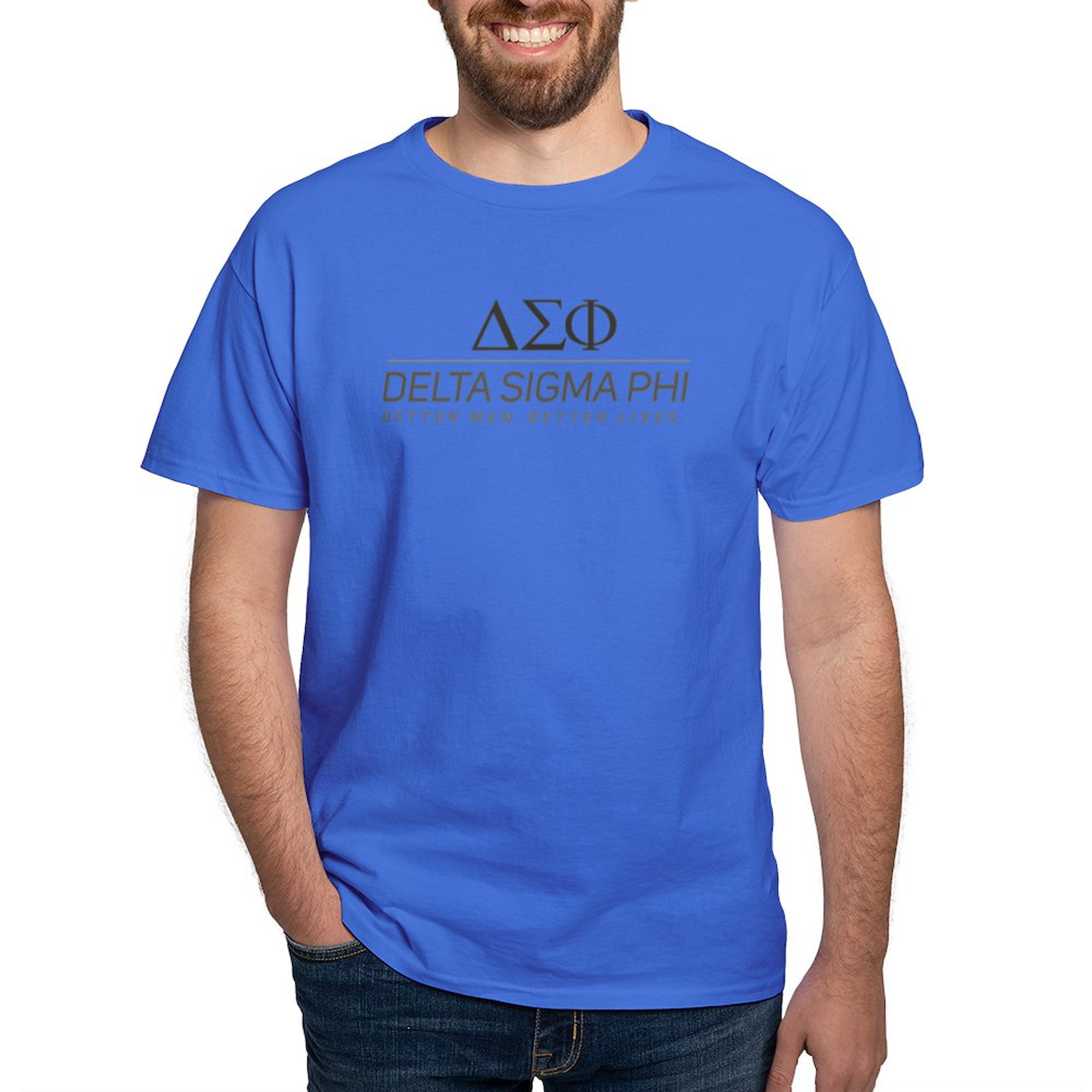 CafePress - Delta Sigma Phi Grayscale Stacked Logo T Shirt - Men's ...