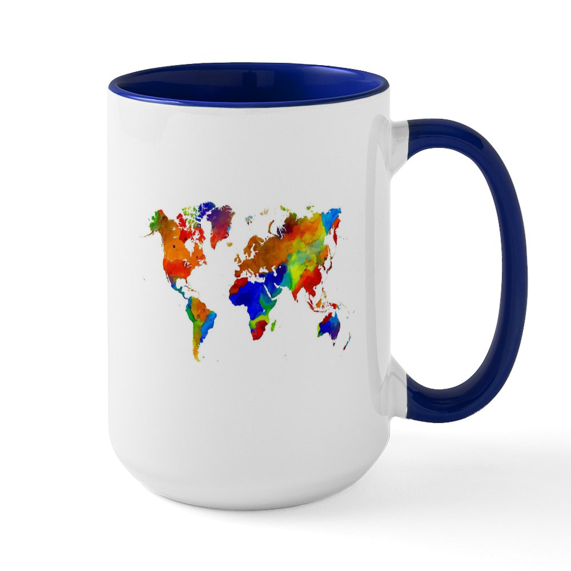 CafePress - Design 33 Colorful World Map Mugs - 15 oz Ceramic Large ...