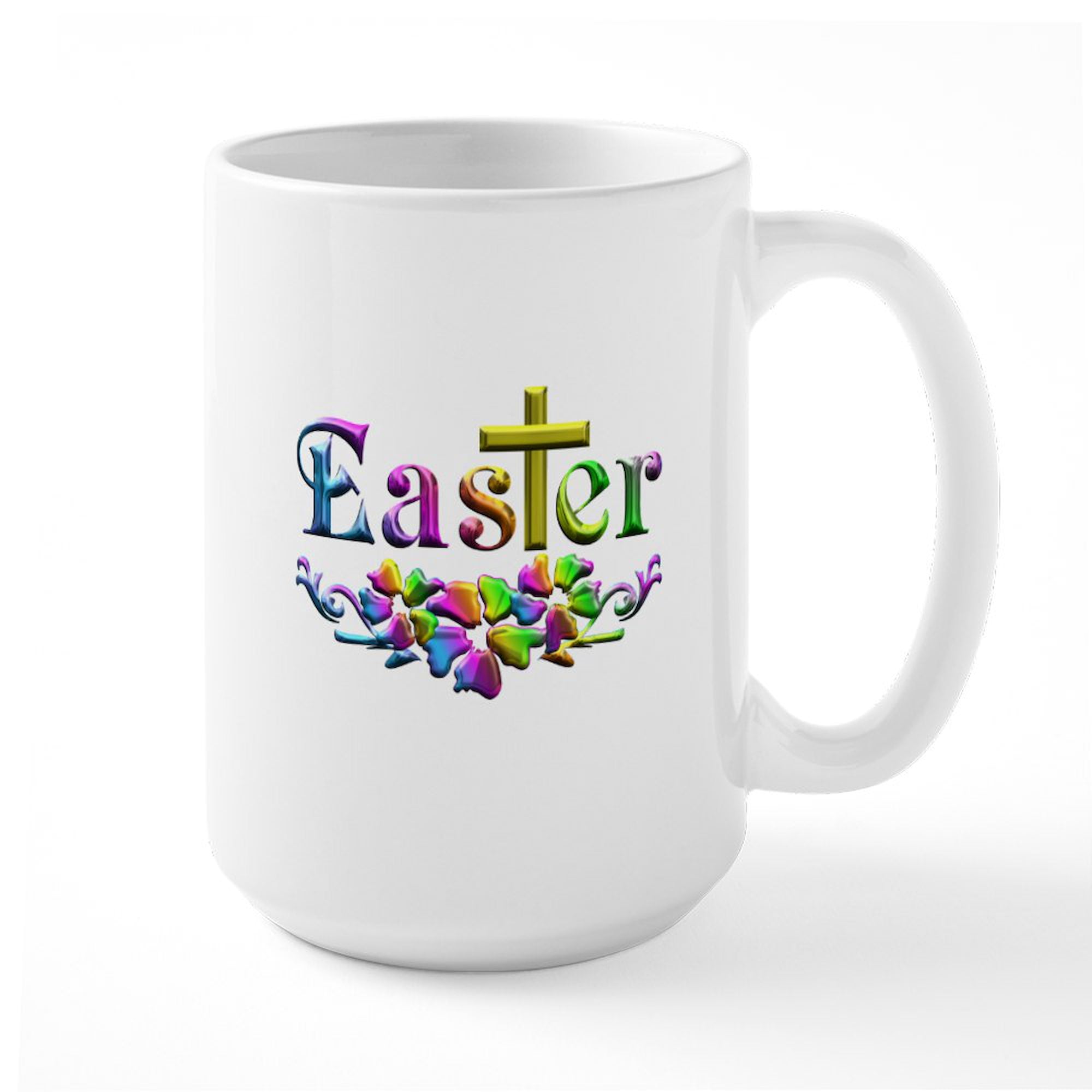 CafePress - Easter Cross And Flowers Mugs - 15 oz Ceramic Large White ...