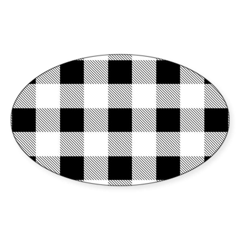 CafePress - Farmhouse Black White Buffalo Plaid - Sticker (Oval ...