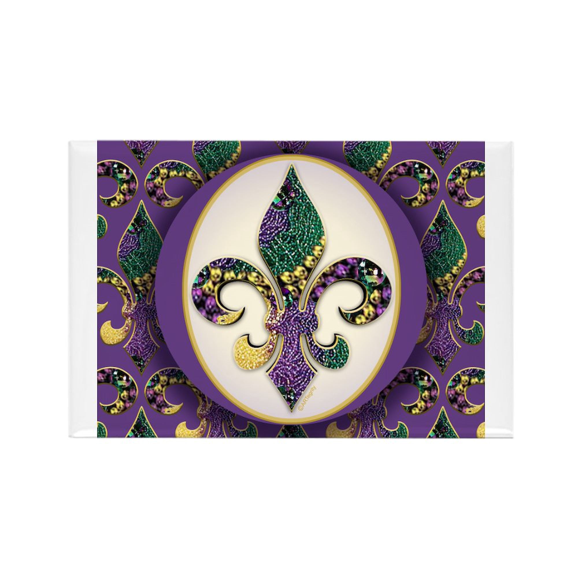 CafePress - Fleur De Lis Mardi Gras Beads Magnets - Rectangle Magnet, 2 ...