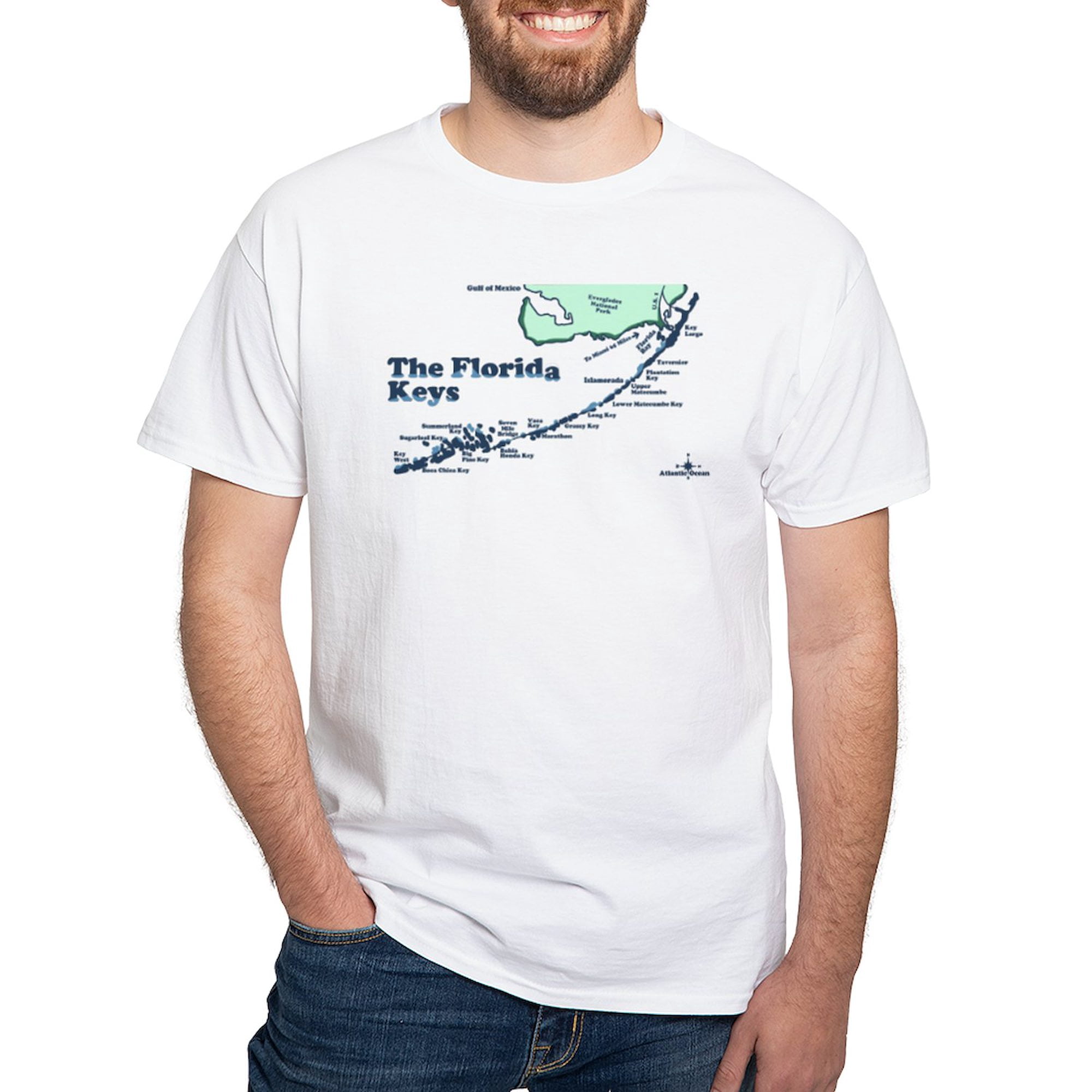 CafePress - Florida Keys Map Design. White T Shirt - Men's White ...