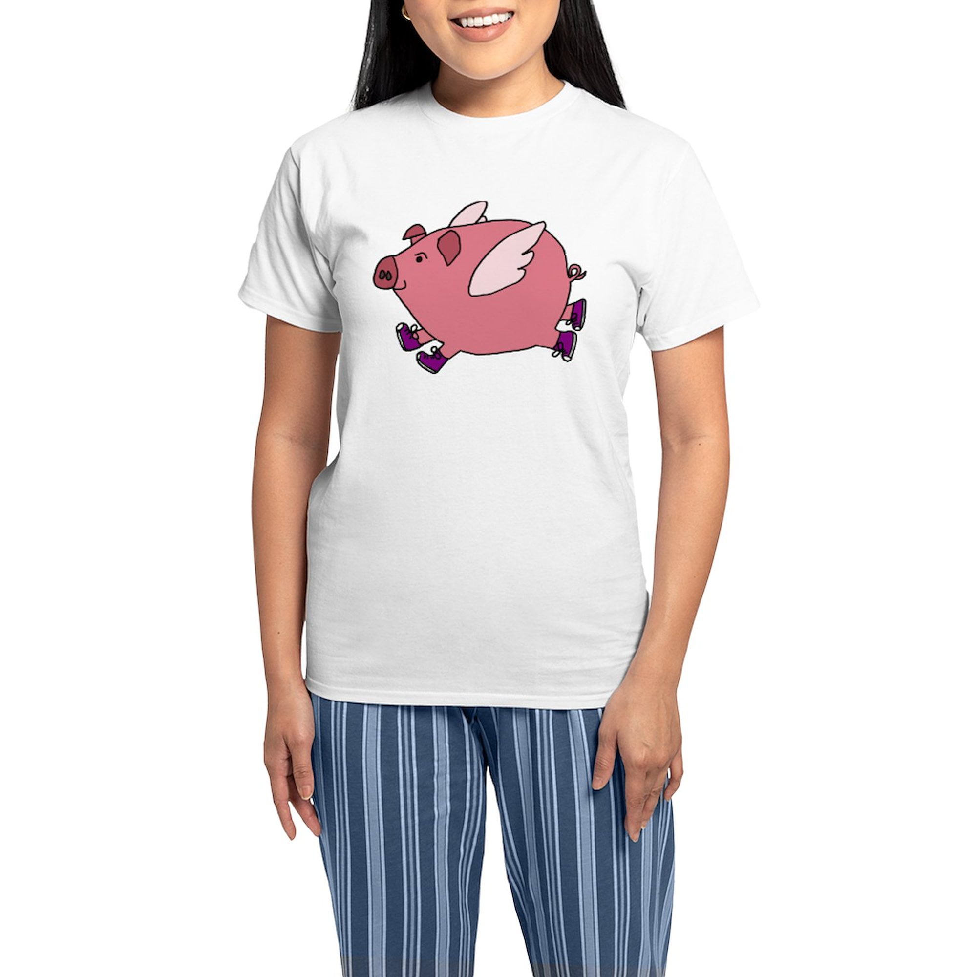CafePress - Flying Pig With Sneakers Pajamas - Women's Short Sleeve ...