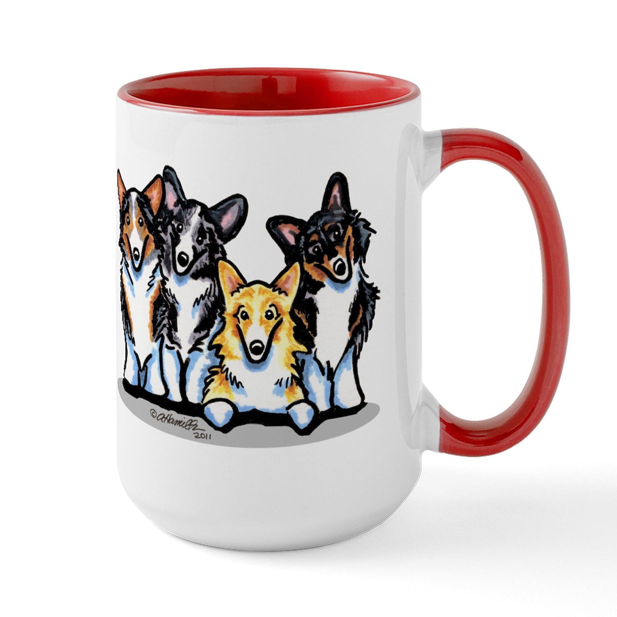 CafePress - Four Corgis Large Mug - 15 oz Ceramic Large White Novelty ...
