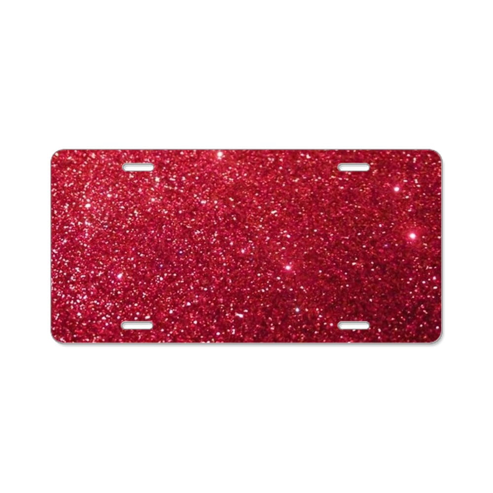 CafePress - Girly Chic Red Glitter - Aluminum License Plate, Front ...