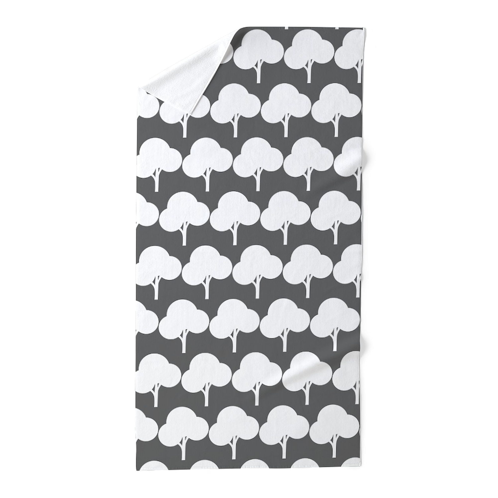 CafePress - Gray And White Tree Illustartion Patte - Large Beach Towel ...