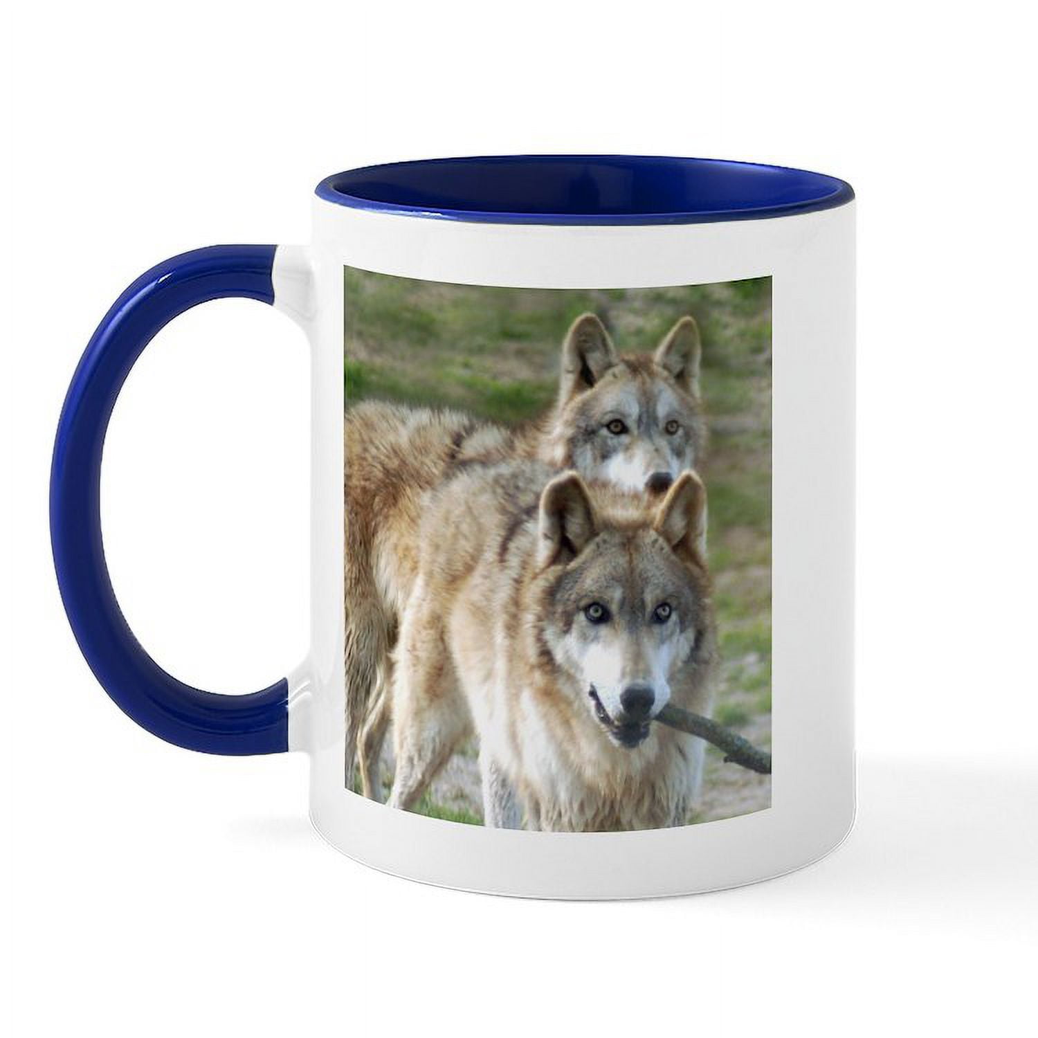 CafePress - Grey Wolves Square Photo Mug - 11 oz Ceramic Mug - Novelty ...