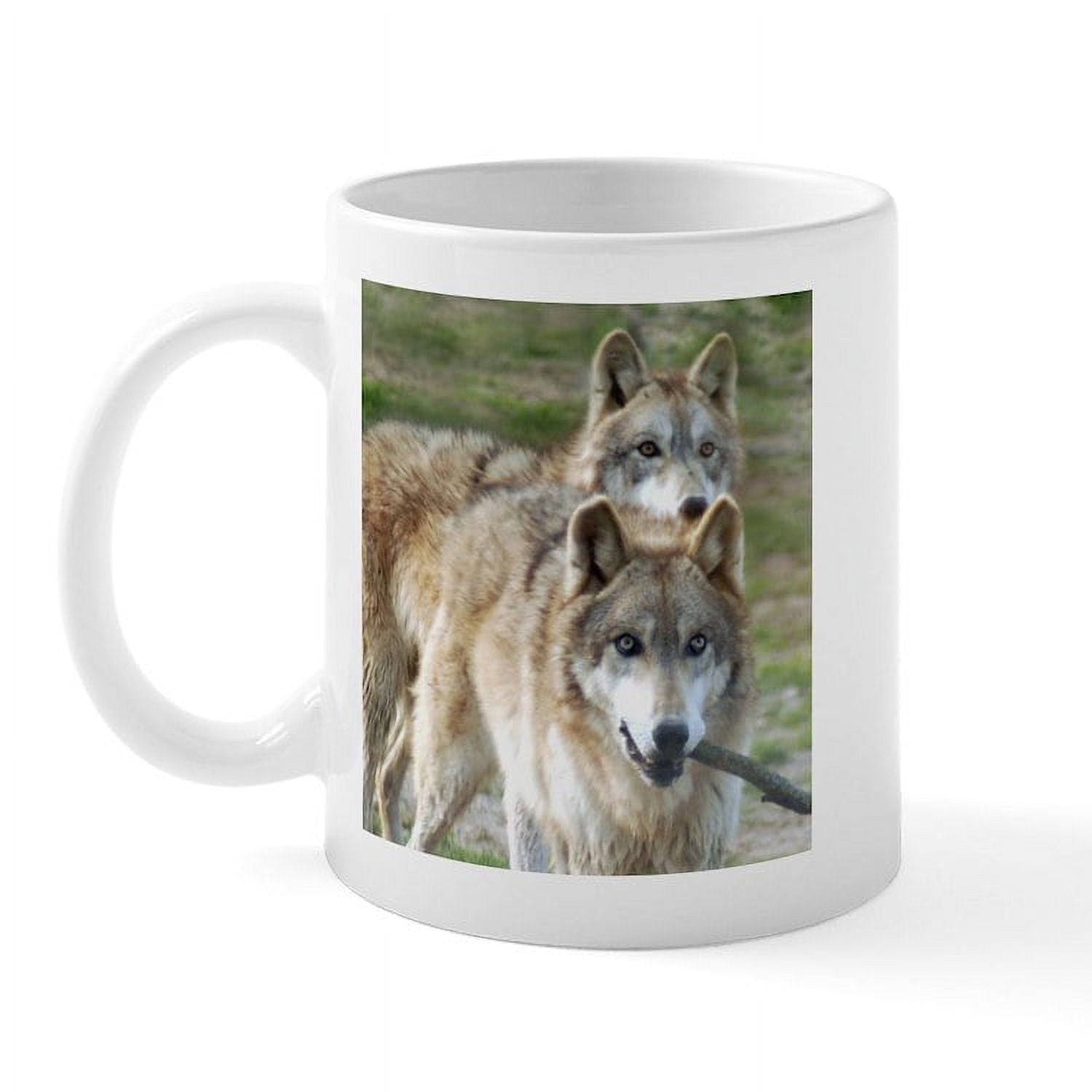 CafePress - Grey Wolves Square Photo Mug - 11 oz Ceramic Mug - Novelty ...