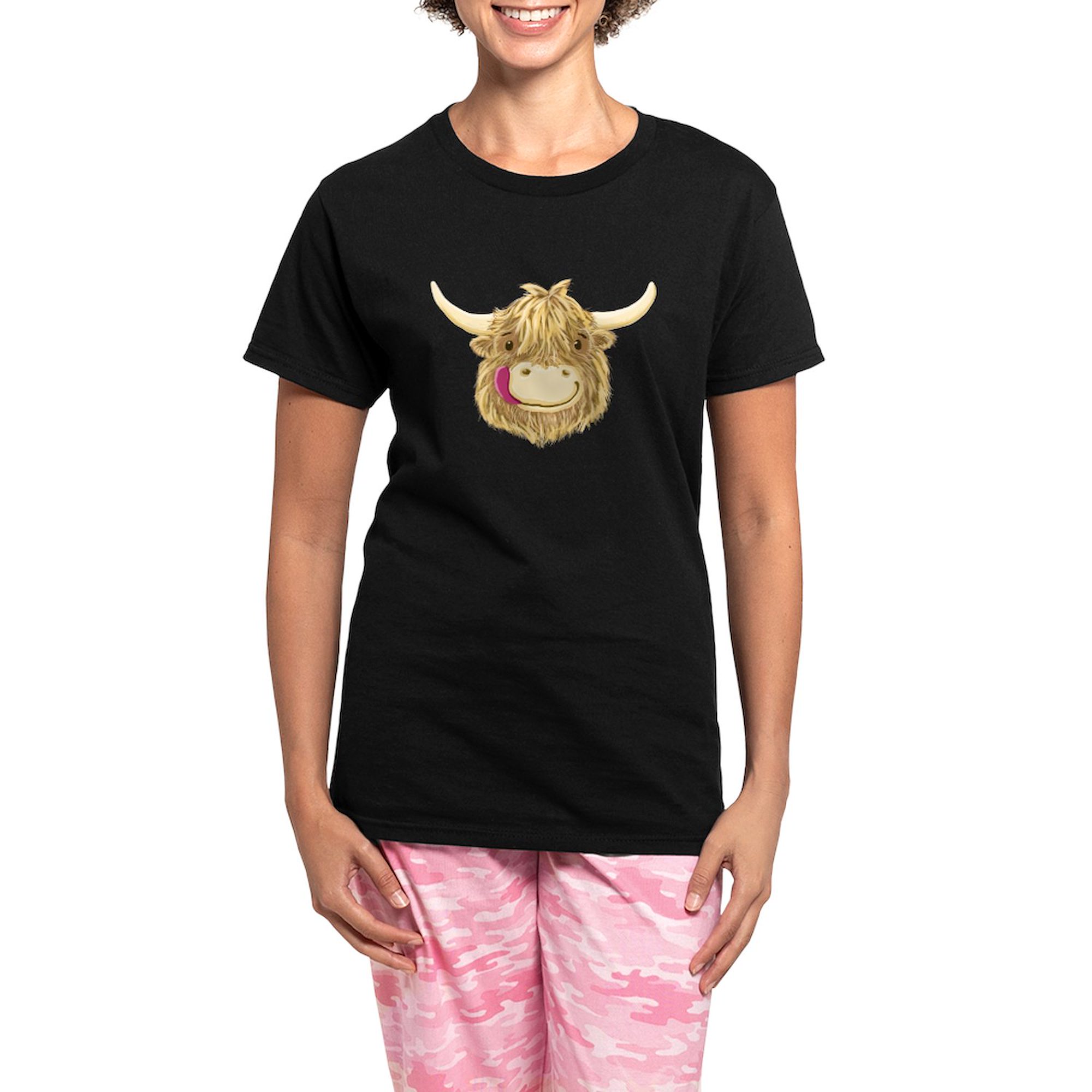 CafePress - Happy Scottish Highland Cow Pajamas - Women's Short Sleeve ...