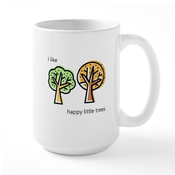 CafePress - Happy Trees Large Mug - 15 oz Ceramic Large White Novelty ...
