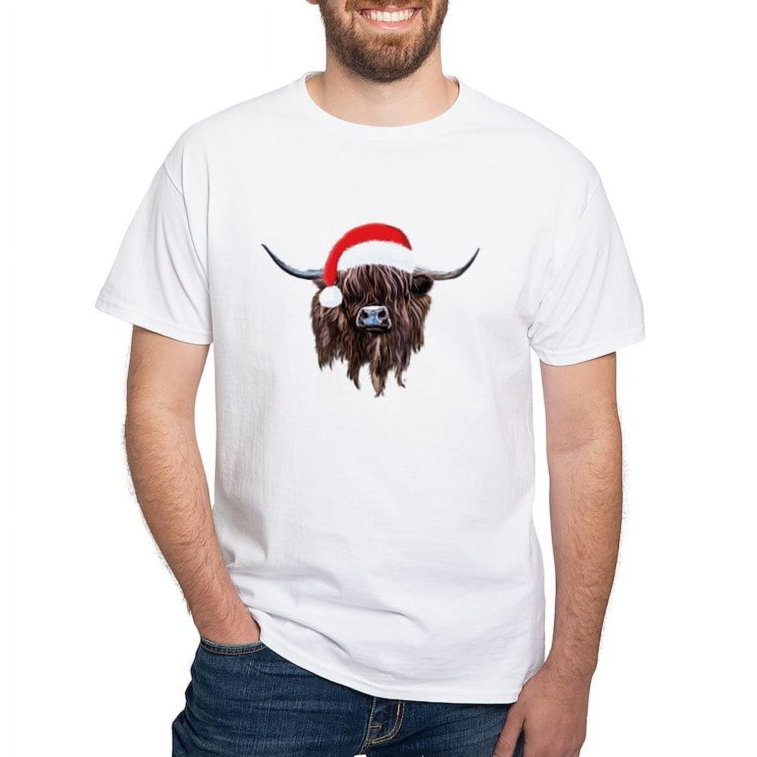 CafePress - Highland Cow Santa Hat Xmas T Shirt - Men's White Classic ...