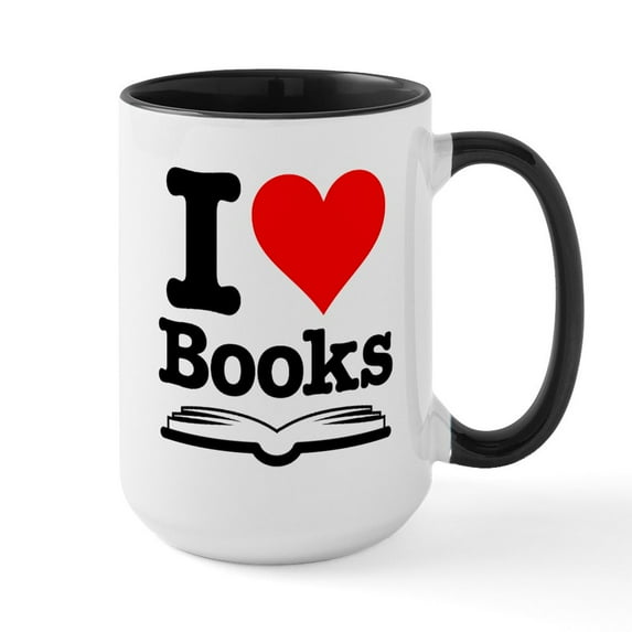 CafePress - I Heart Books Large Mug - 15 oz Ceramic Large White Novelty ...