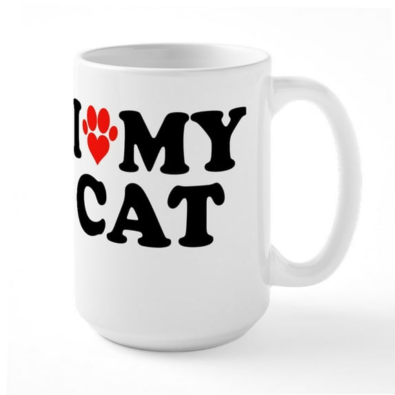 CafePress - I Heart My Cat Large Mug - 15 oz Ceramic Large White ...