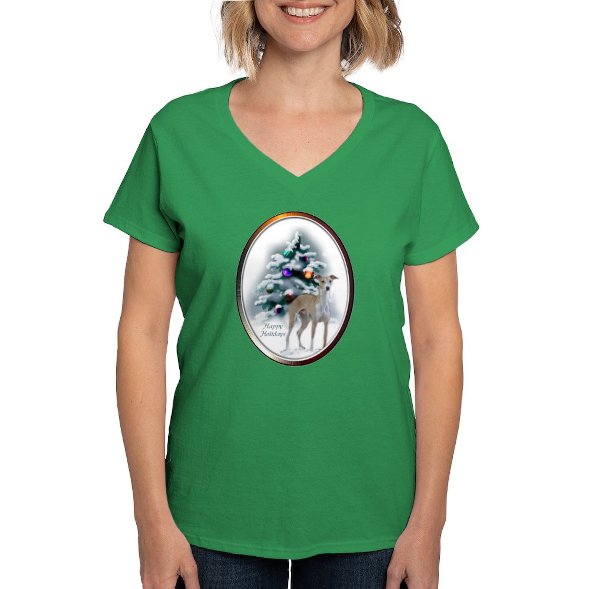 CafePress - Italian Greyhound Chri Women's V Neck Dark T Shirt - Women ...