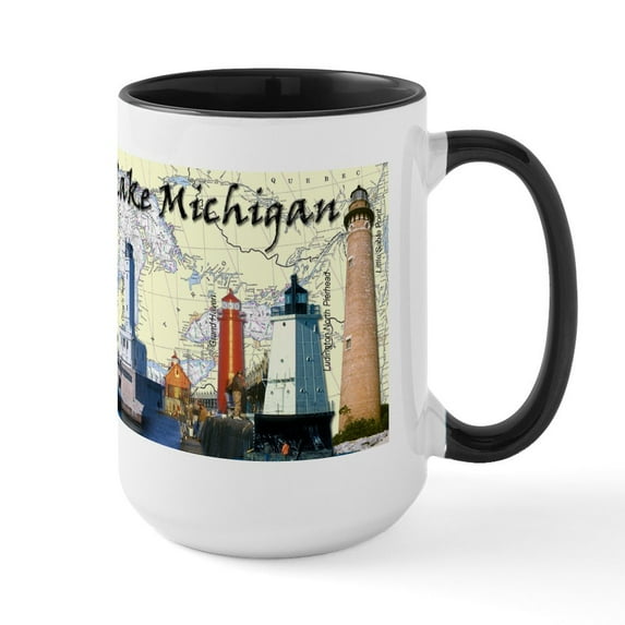 CafePress - Lighthouses Of Lake Michigan Large Mug Mugs - 15 oz Ceramic ...