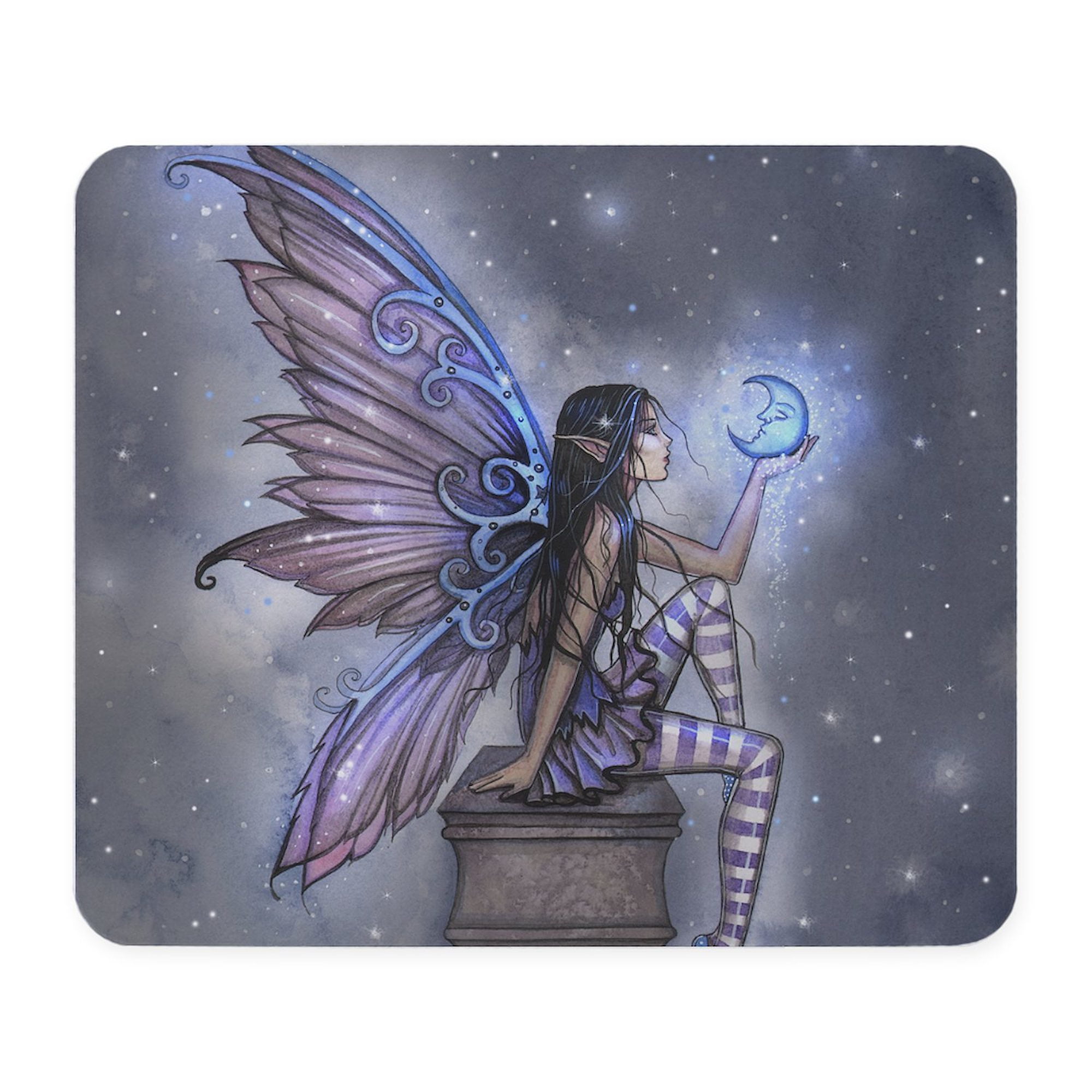 CafePress - Little Blue Moon Fairy Fantasy Art Mousepad - Non-slip ...