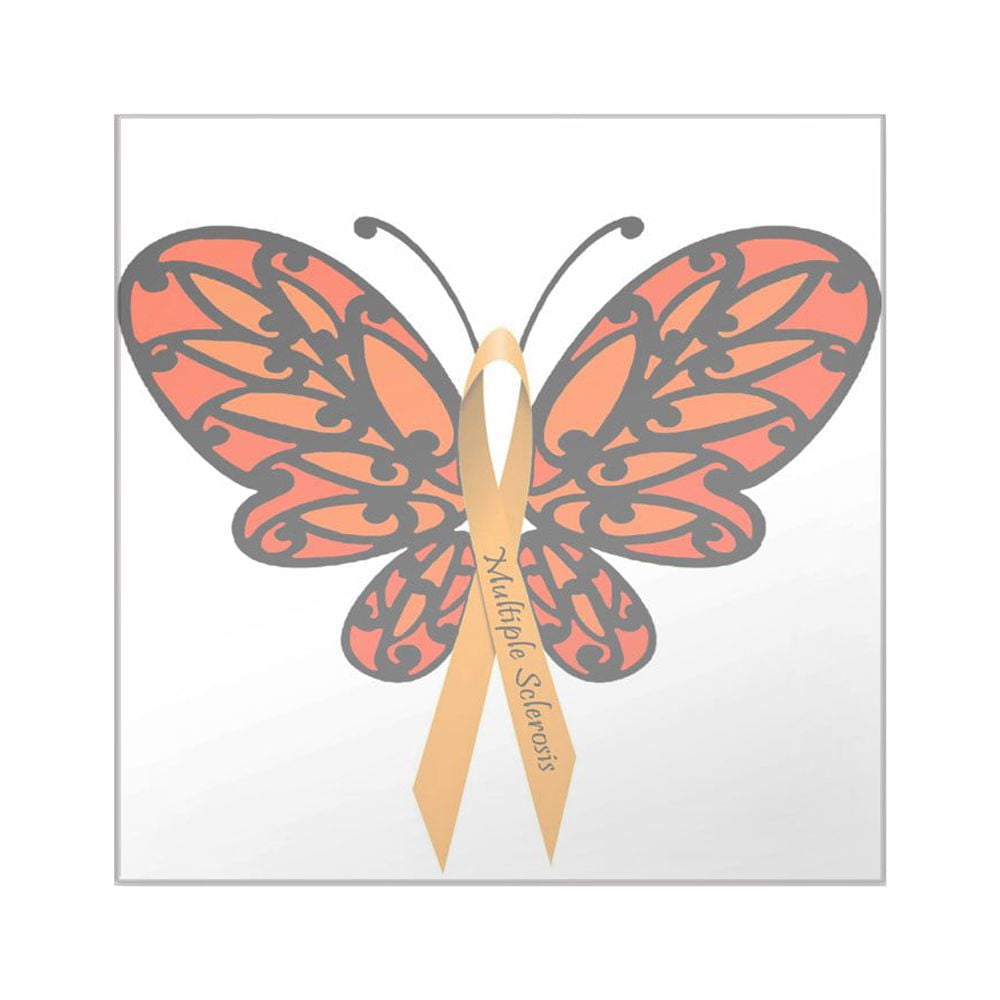 CafePress - MS Awareness Butterfly Ribbon Sticker - Square Sticker 3" x ...