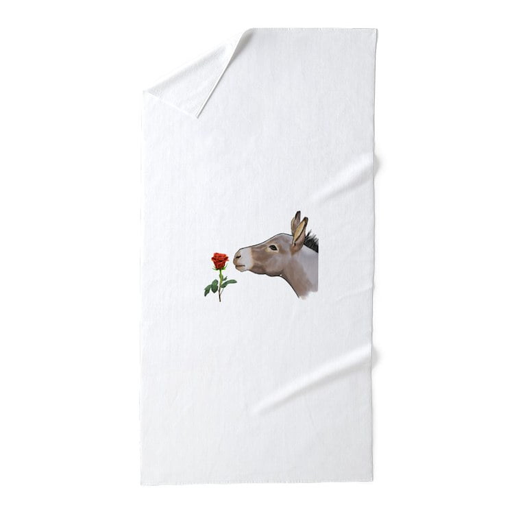 CafePress - Mini Donkey Smelling A Long Stem Red Rose Beach To - Large ...