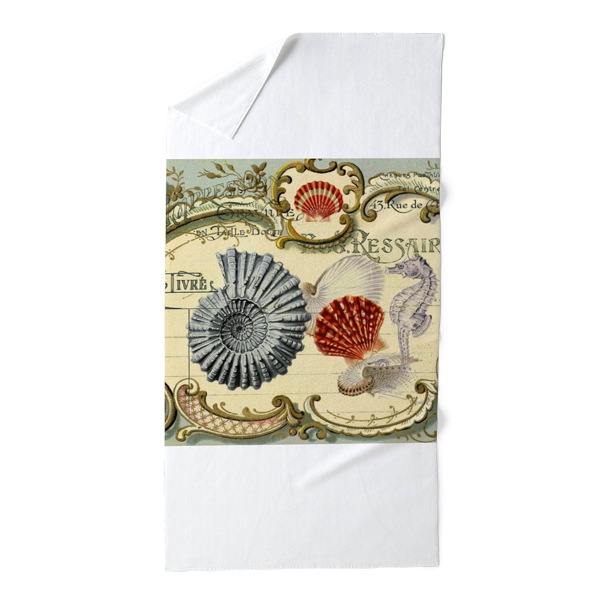 CafePress - Modern Beach Seashells Seahorse - Large Beach Towel, Soft ...