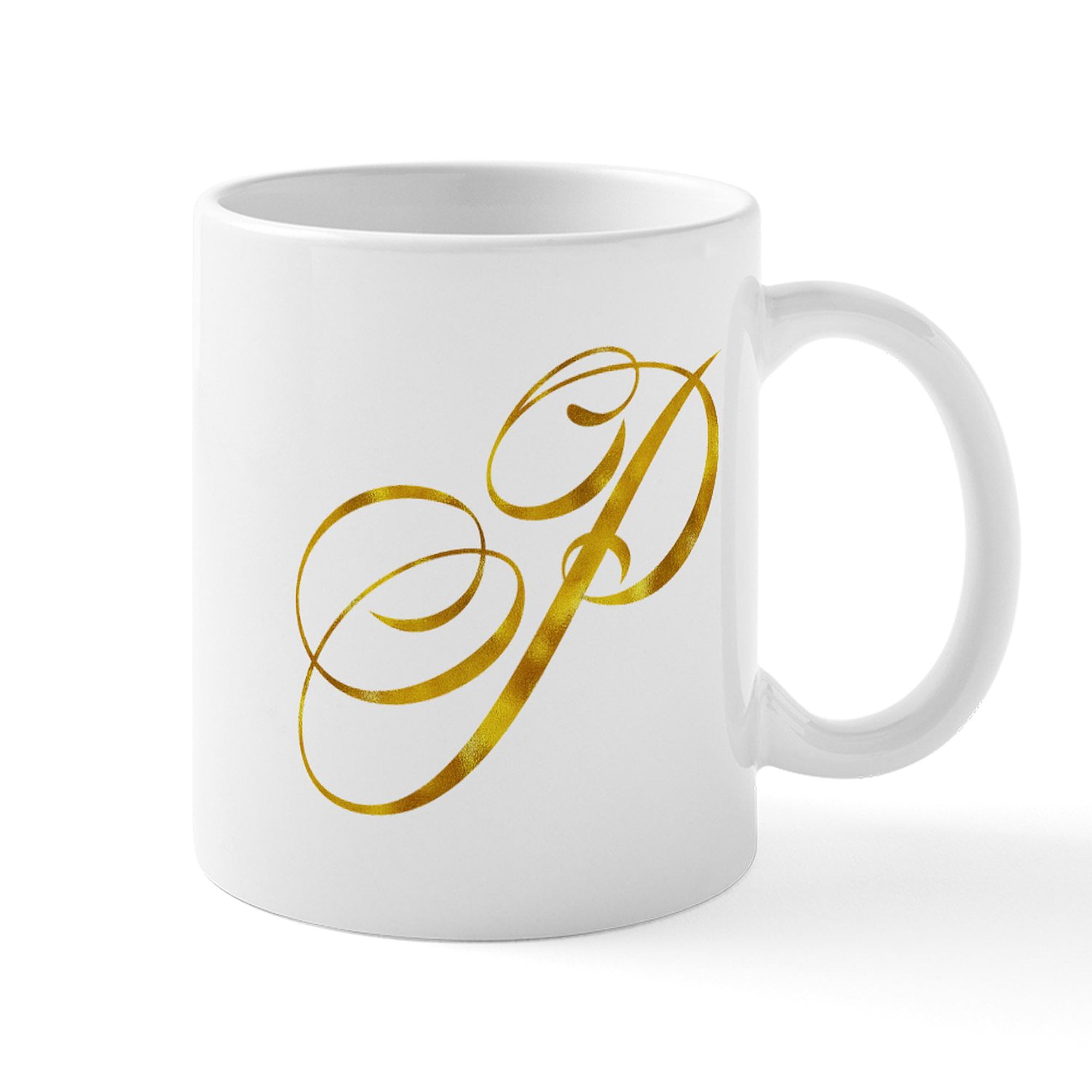 CafePress - Monogram P Gold Faux Foil Monograms Metallic Mugs - 11 oz ...