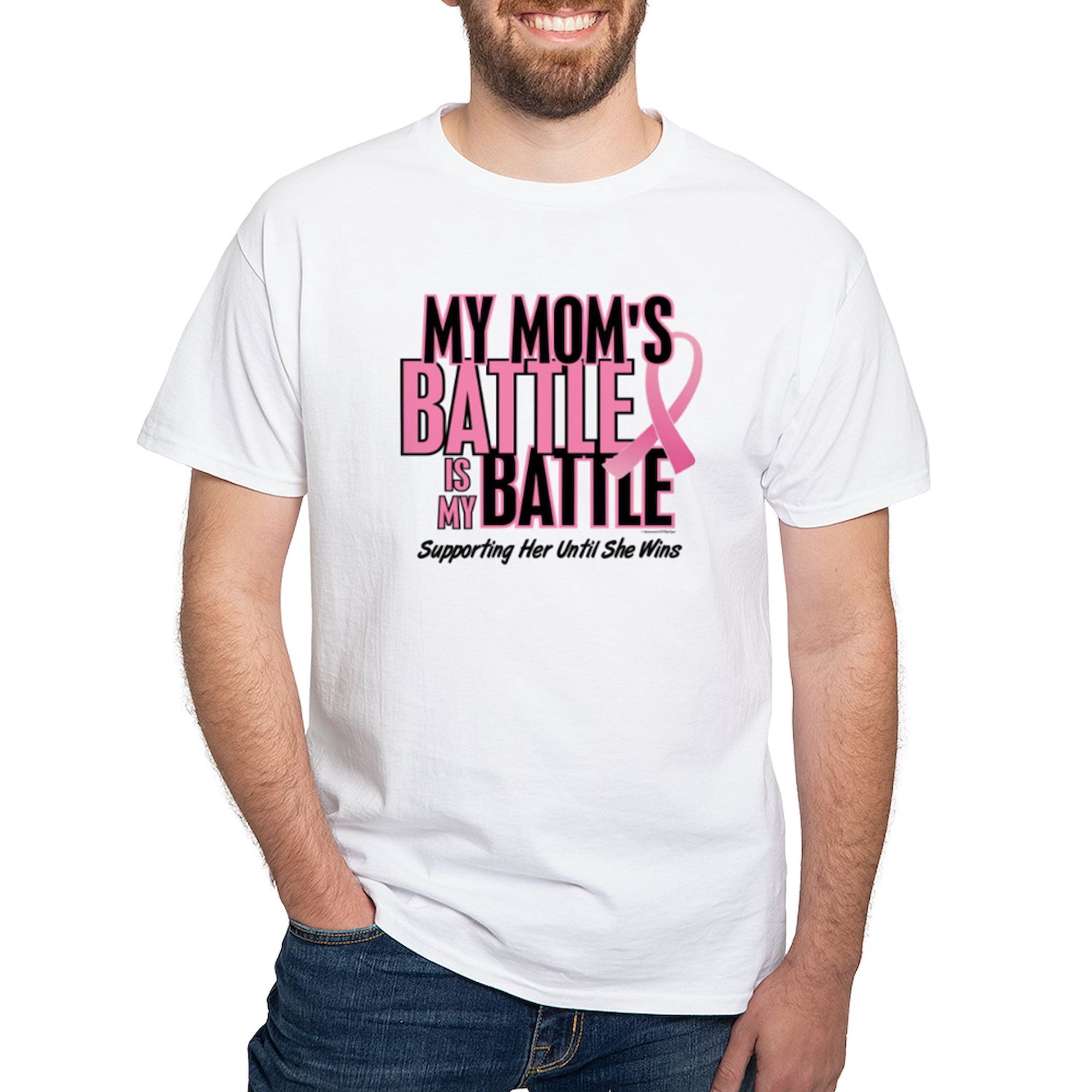 CafePress - My Battle 1 (Mom BC) White T Shirt - Men's White Classic ...