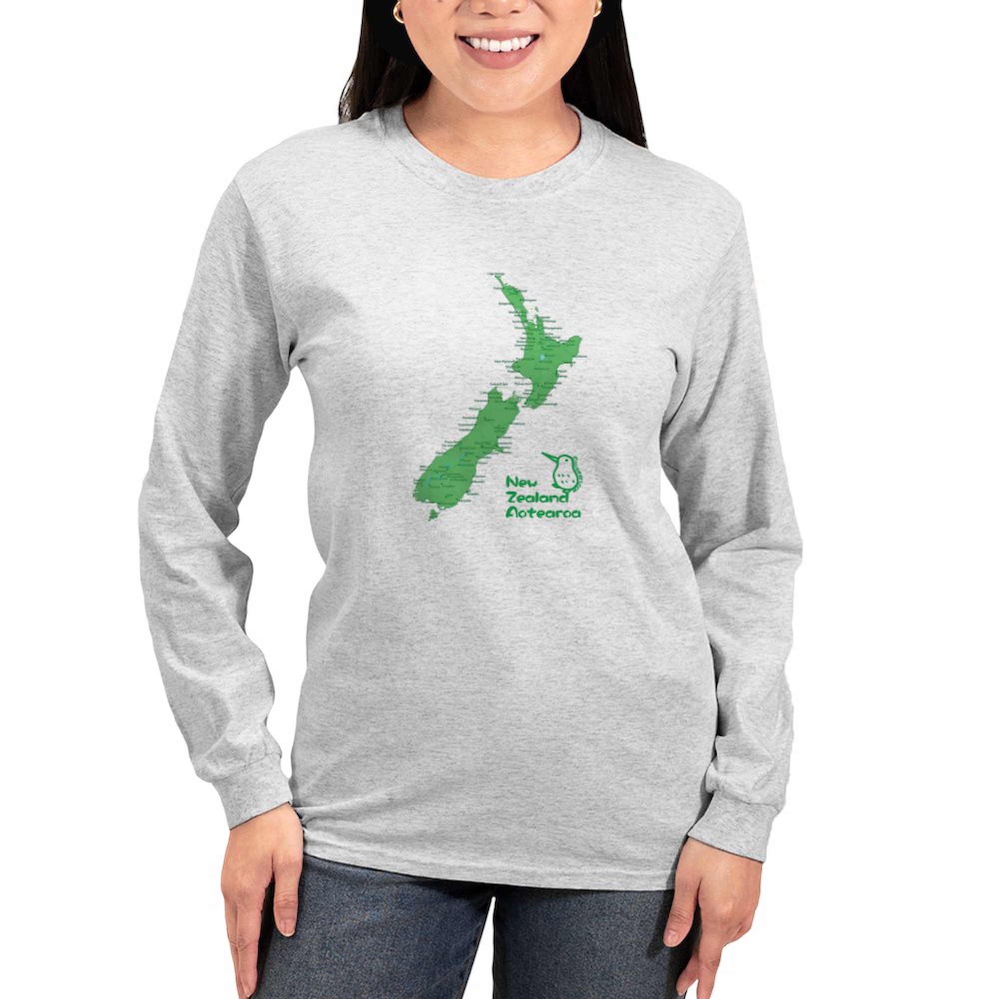 CafePress - New Zealand Map Women's Long Sleeve T Shirt - Women's Long ...