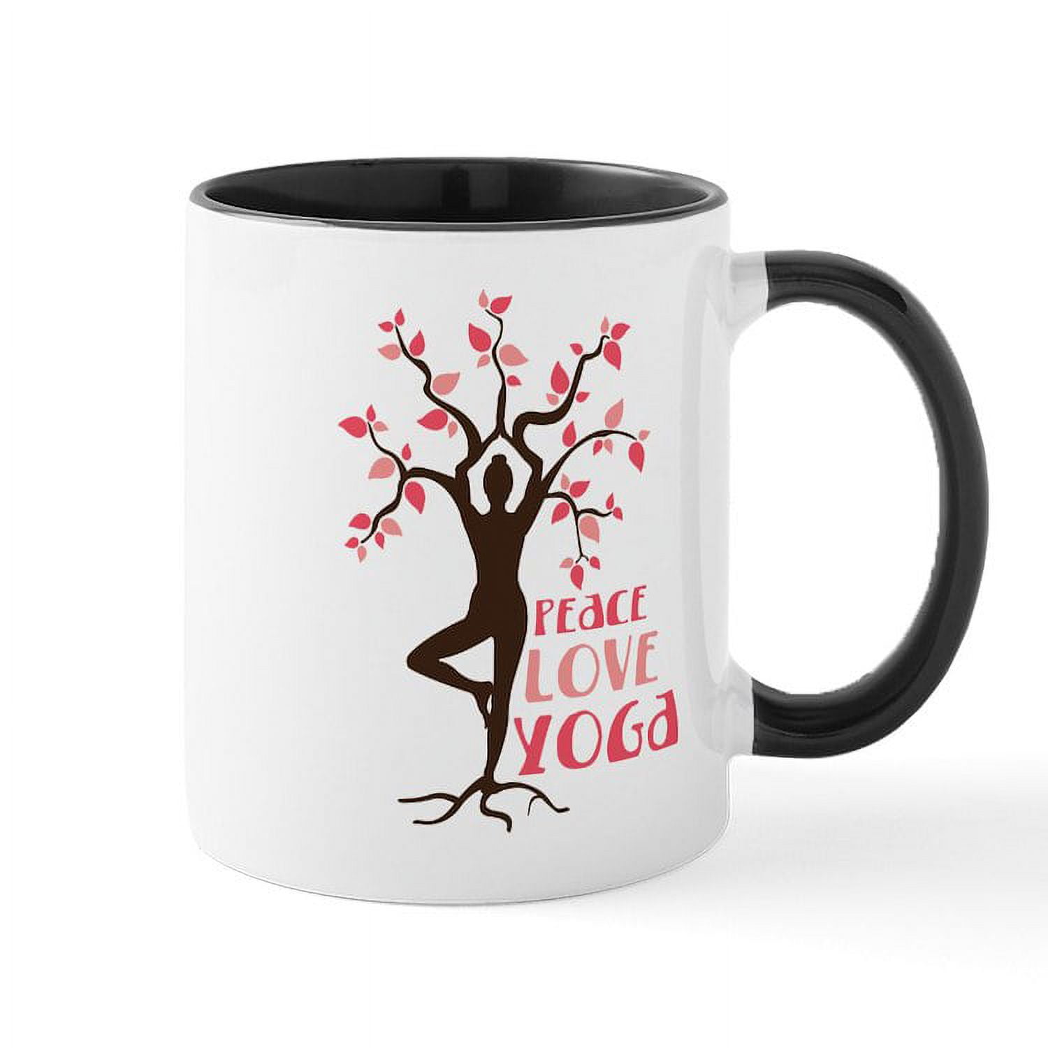 CafePress - PEACE LOVE YOGA Mugs - 11 oz Ceramic Mug - Novelty Coffee ...