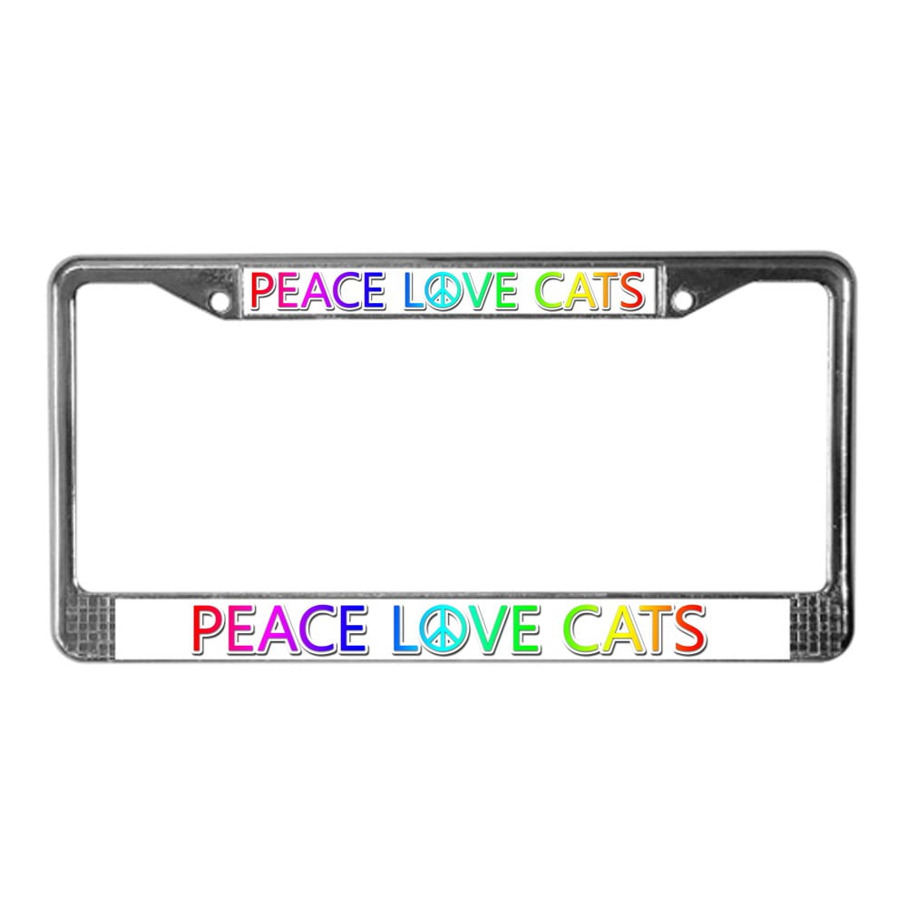 CafePress - Peace Love Cats License Plate Frame - Chrome License Plate ...