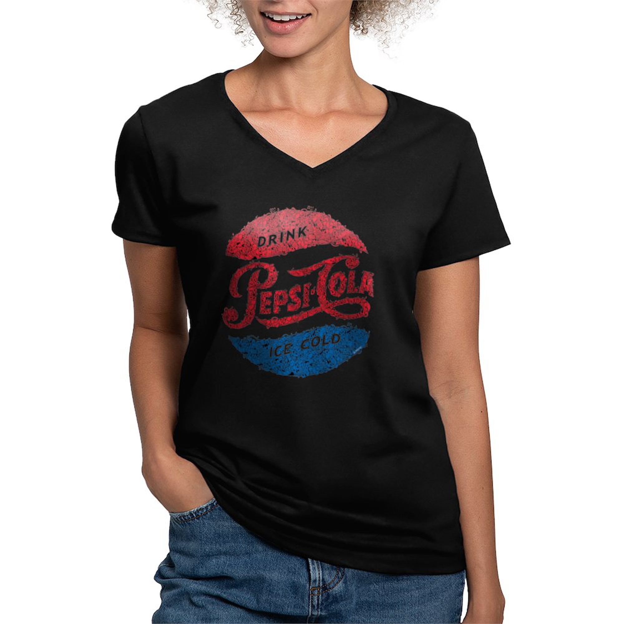 CafePress - Pepsi Logo Doodle T Shirt - Women's V-Neck Dark T-Shirt ...