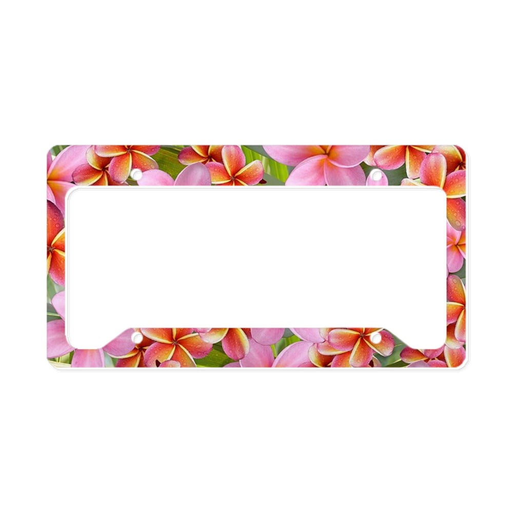 CafePress - Pink Plumeria Flowers License Plate Holder - Aluminum ...