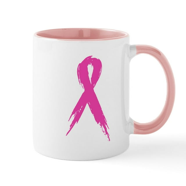 CafePress - Pink Ribbon Mug - 11 oz Ceramic Mug - Novelty Coffee Tea ...