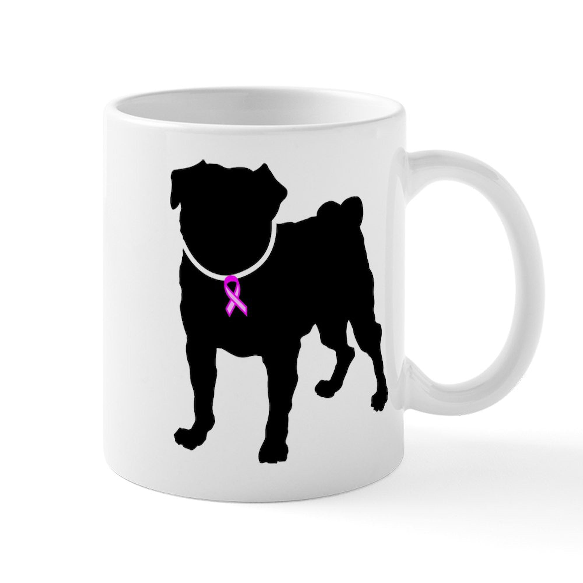 CafePress - Pug Breast Cancer Support Mug - 11 oz Ceramic Mug - Novelty ...