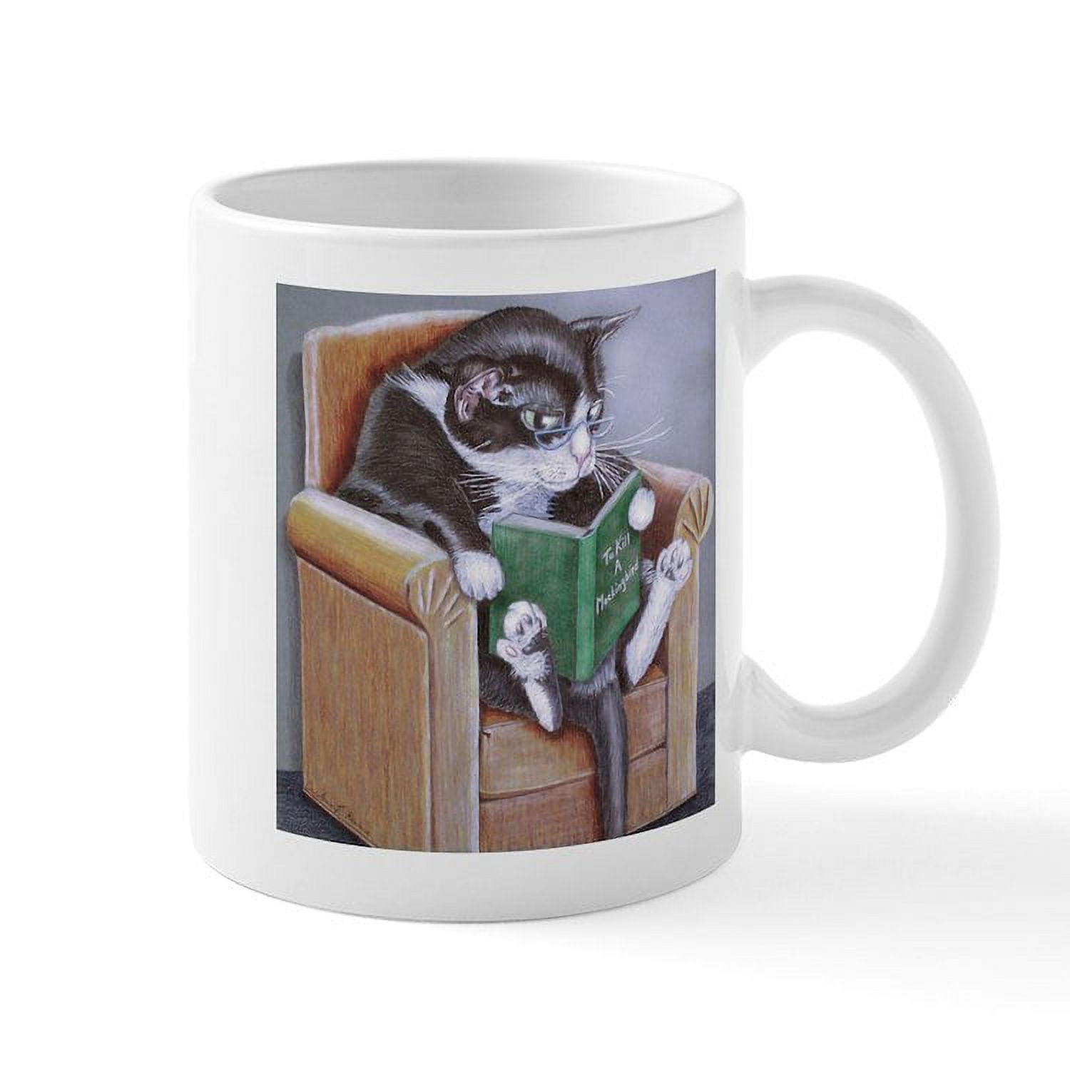 CafePress - Reading Cat Mugs - 11 oz Ceramic Mug - Novelty Coffee Tea ...