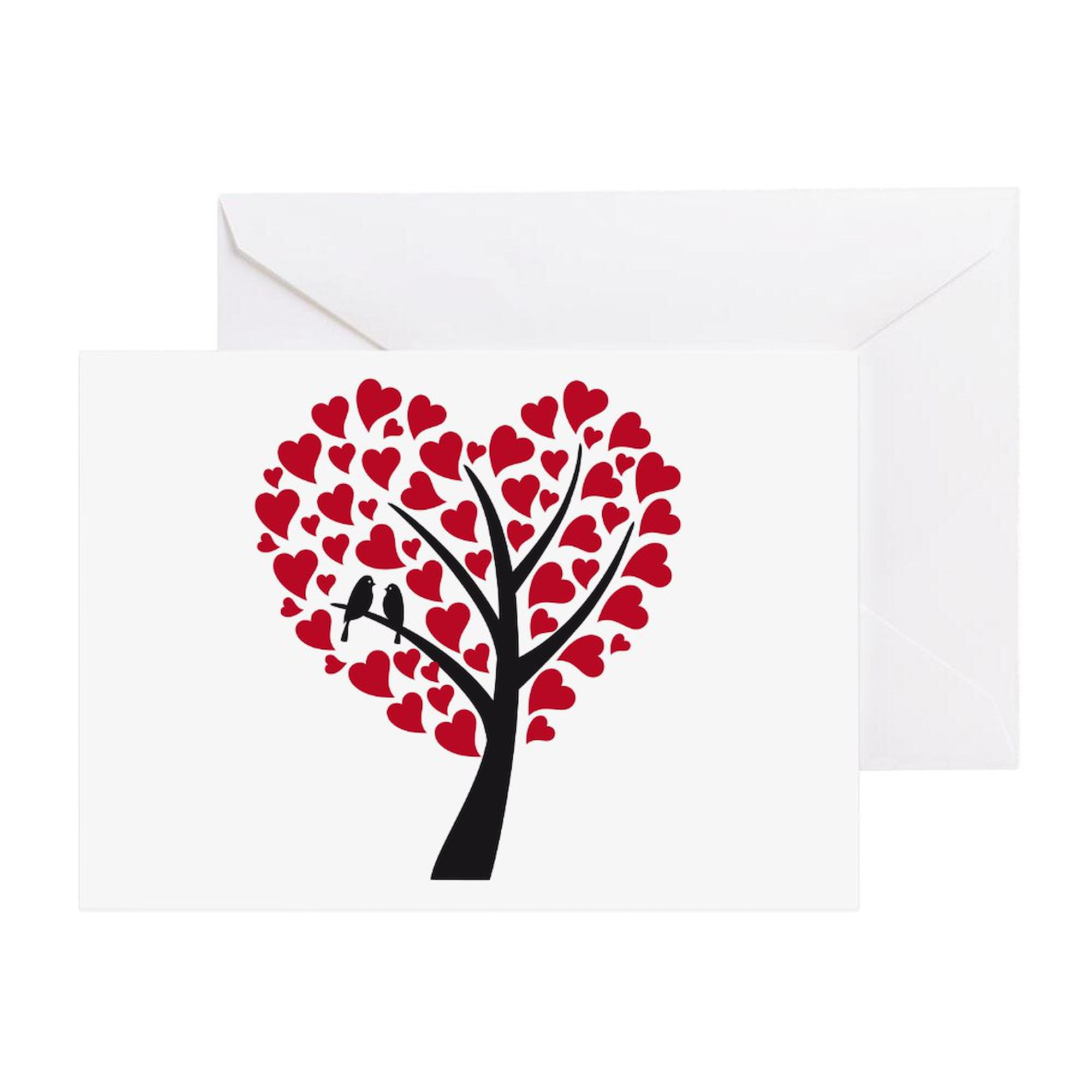 CafePress - Red Heart Tree With Love Birds For Wedding Greeti ...