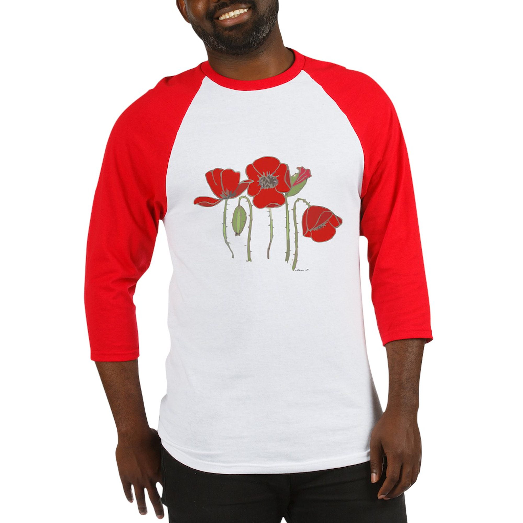 CafePress - Red Poppies Art Baseball Jersey - Cotton Baseball Jersey, 3 ...