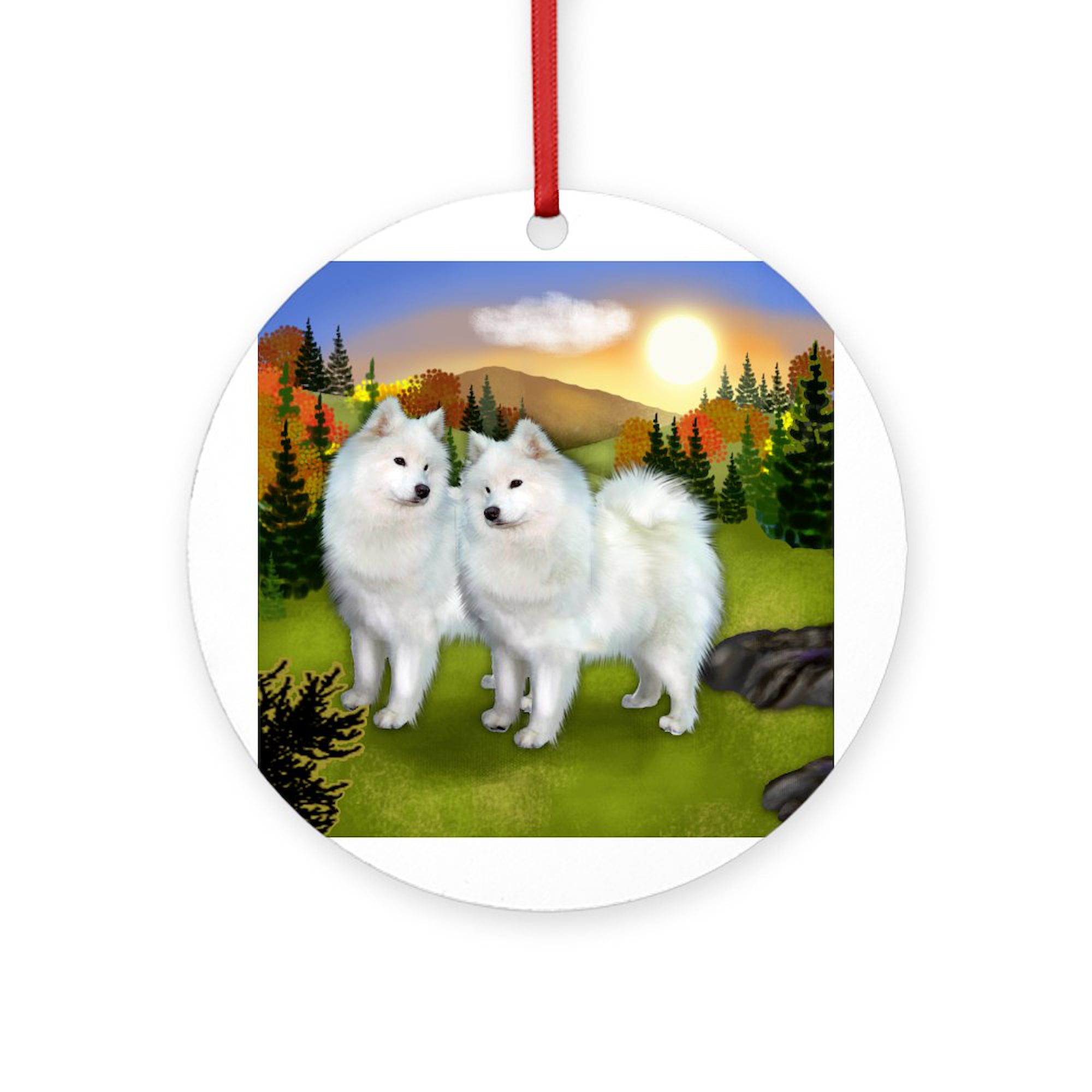 CafePress - SAMOYED DOGS FALL DAY - Round Wood Ornament 4" - Walmart.com