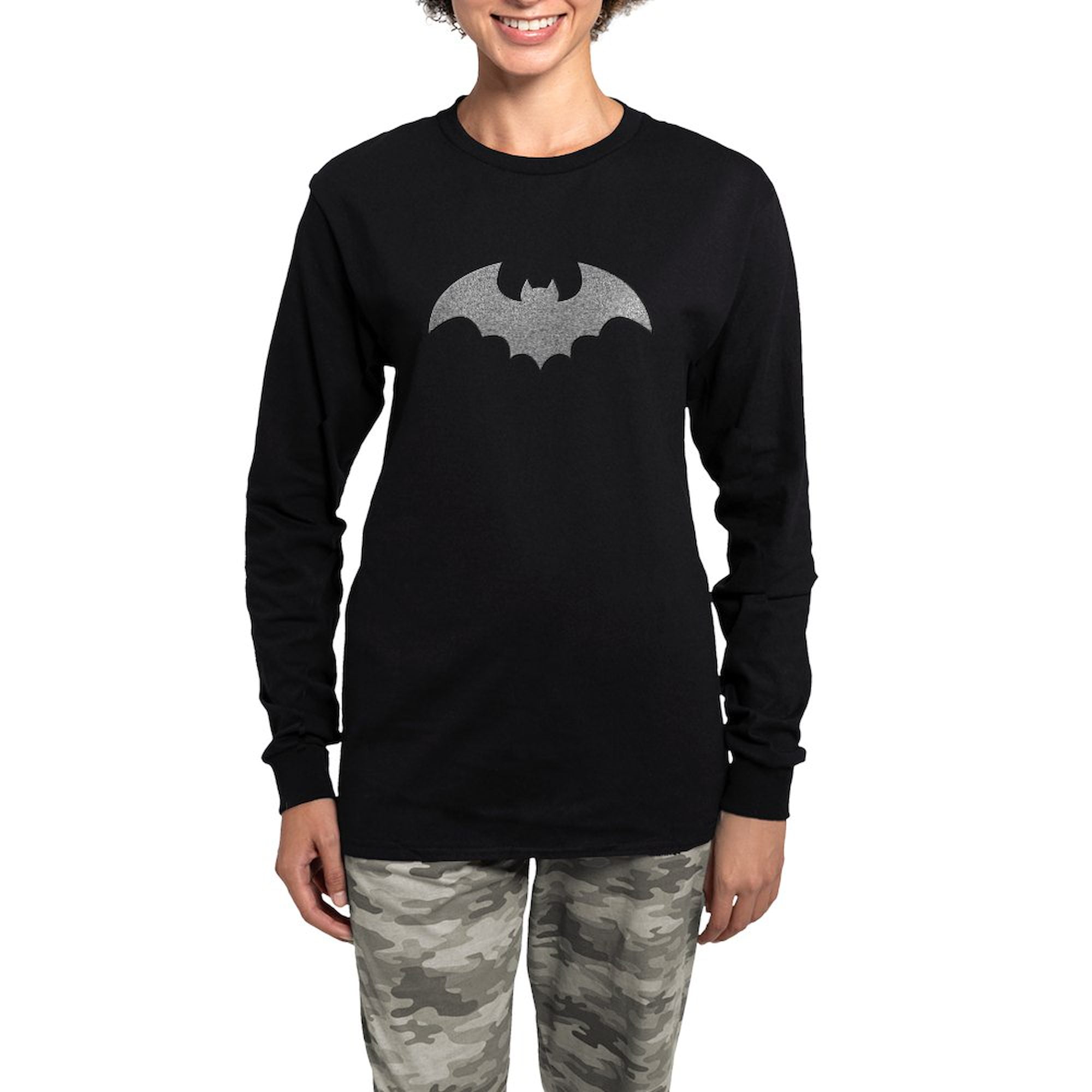 CafePress - Silver Glittery Bat - Women's Long Sleeve Dark Pajamas ...