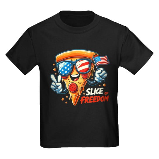 CafePress - Slice Of Freedom Tee 4Th July Pizza & USA Flag S Kids T ...