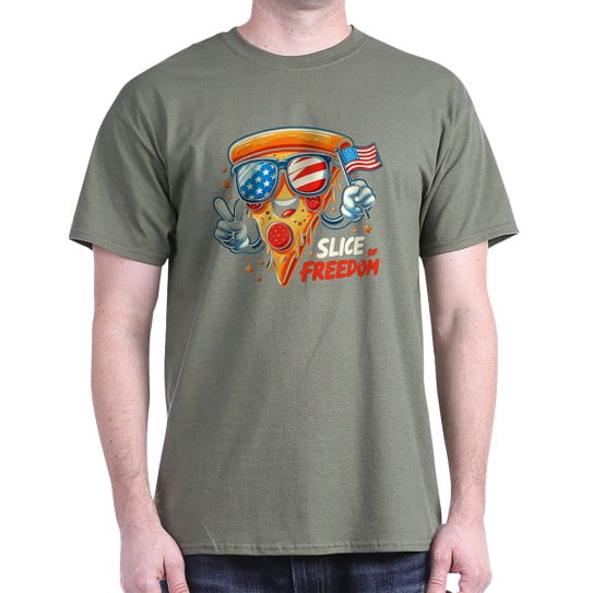 CafePress - Slice Of Freedom Tee 4Th July Pizza & USA Flag S Men's ...