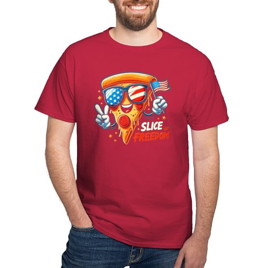 CafePress - Slice Of Freedom Tee 4Th July Pizza & USA Flag S Men's ...