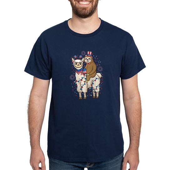CafePress - Sloth Riding Llama American Flag Fireworks USA 4Th Men's ...