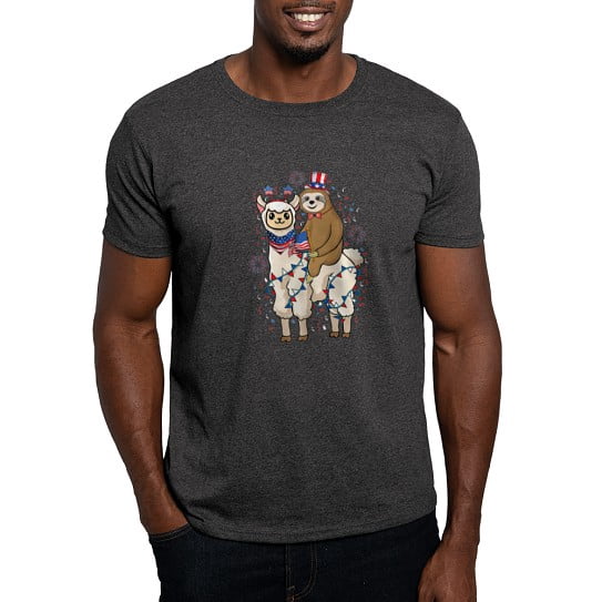 CafePress - Sloth Riding Llama American Flag Fireworks USA 4Th Men's ...
