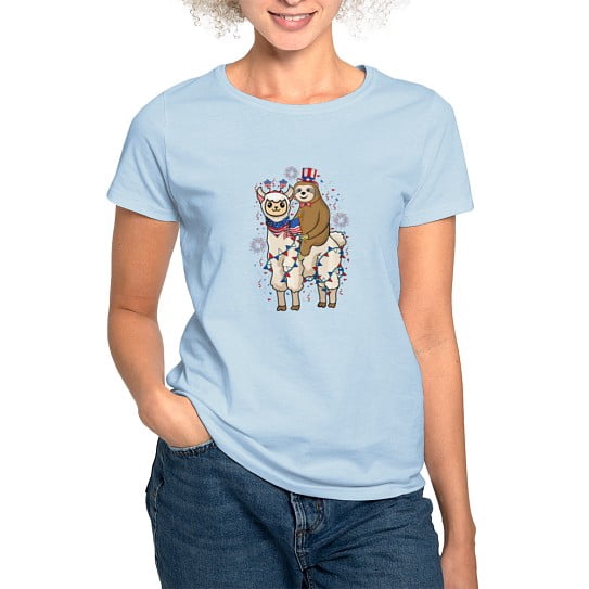 CafePress - Sloth Riding Llama American Flag Fireworks USA 4Th Women's ...