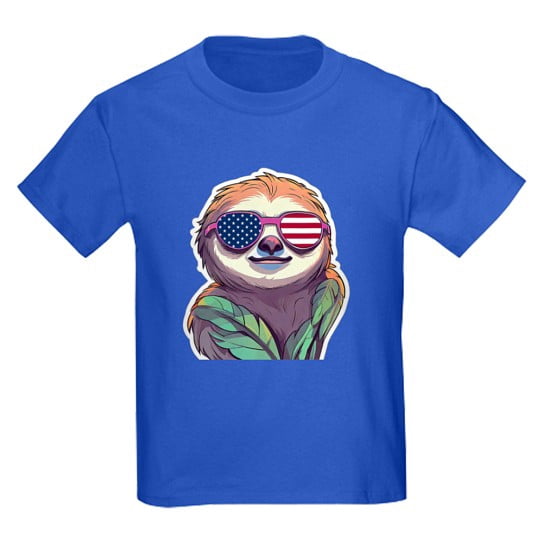 CafePress - Sloth With Sunglasses American Flag Tshirt USA 4Th Kids T ...